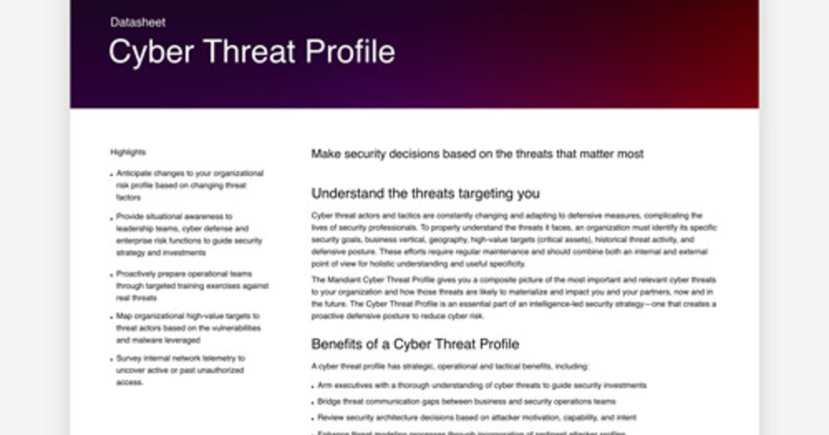 Cyber Threat Profile | Cyber Threat Actors and Tactics Insights Cyber Threat Profile | Cyber Threat Actors and Tactics Insights