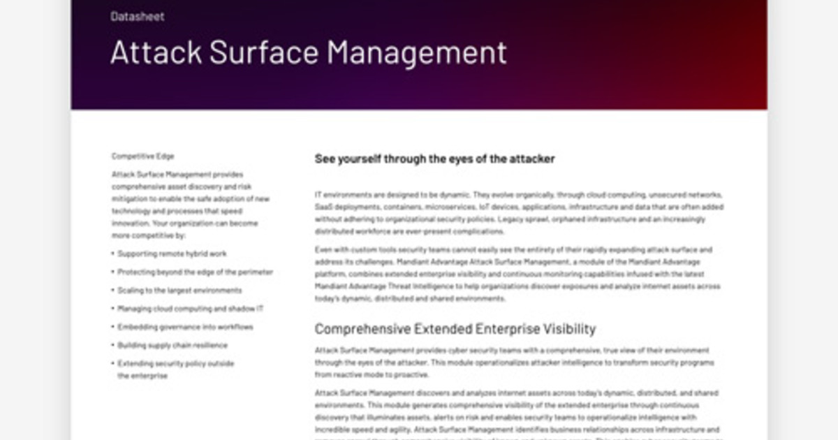Attack Surface Management | Mandiant Attack Surface Management | Mandiant